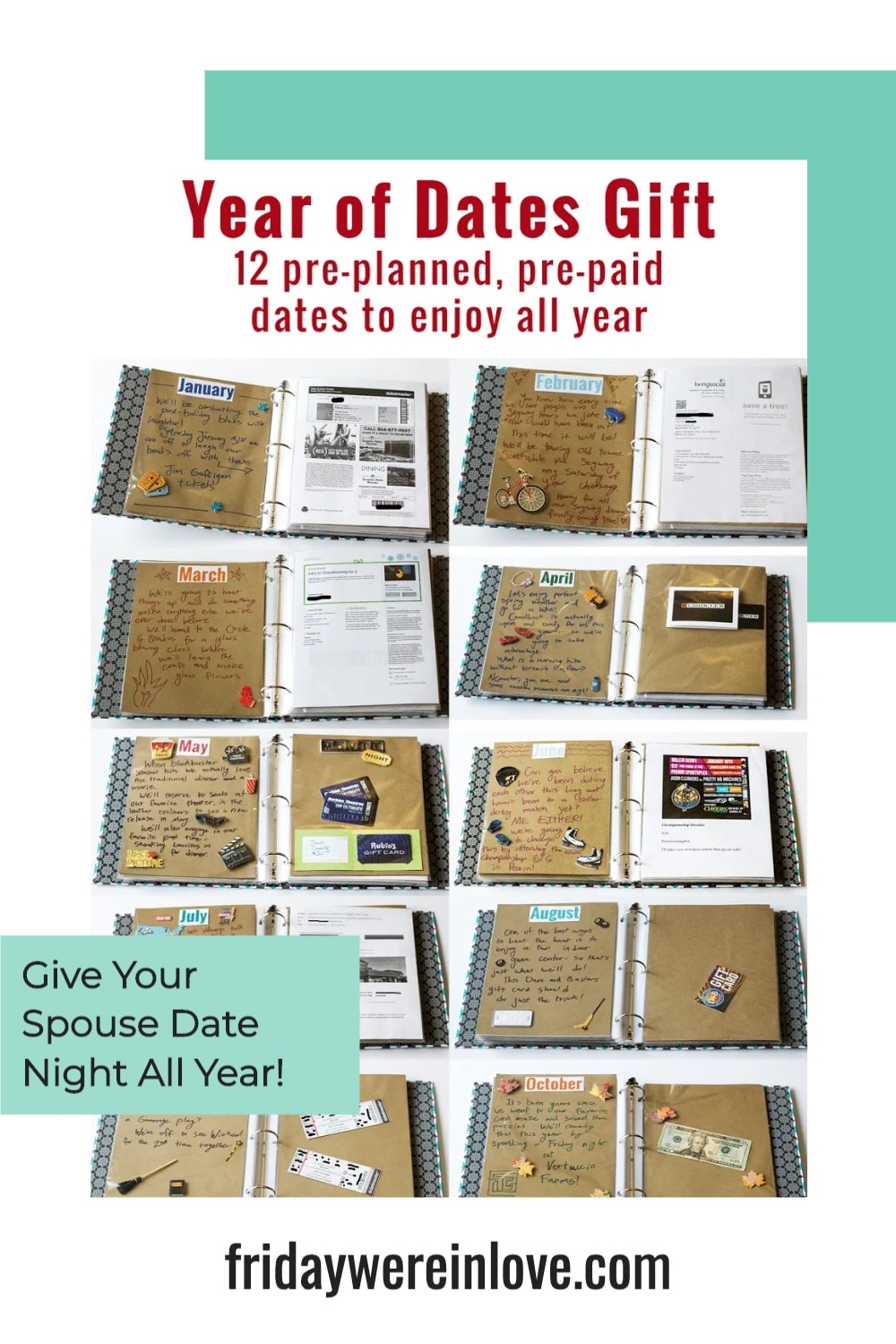 Year of Dates Gift: 12 Pre-Planned, Pre-Paid Dates to Enjoy All Year!