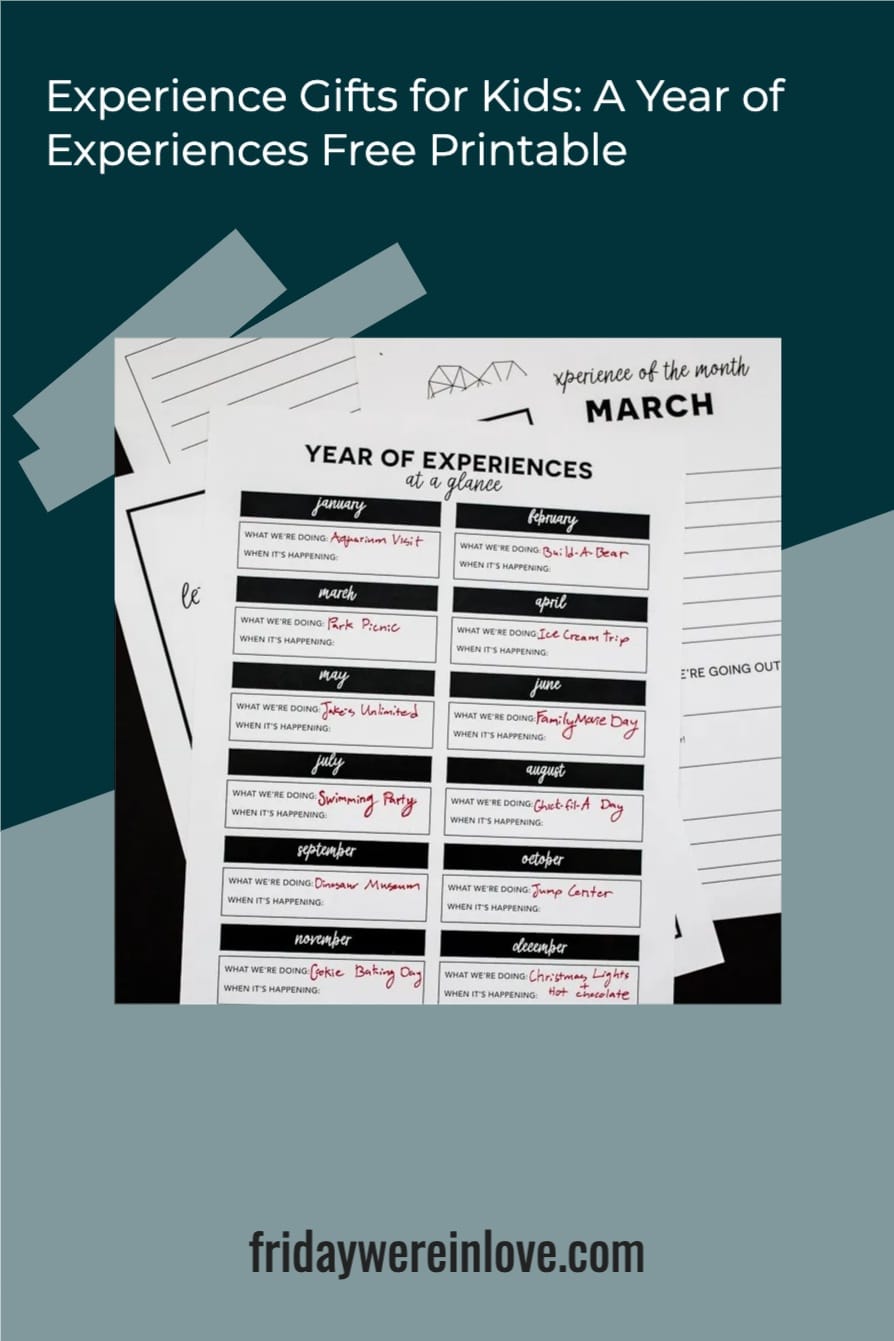 Experience Gifts for Kids: A Year of Experiences Free Printable ...