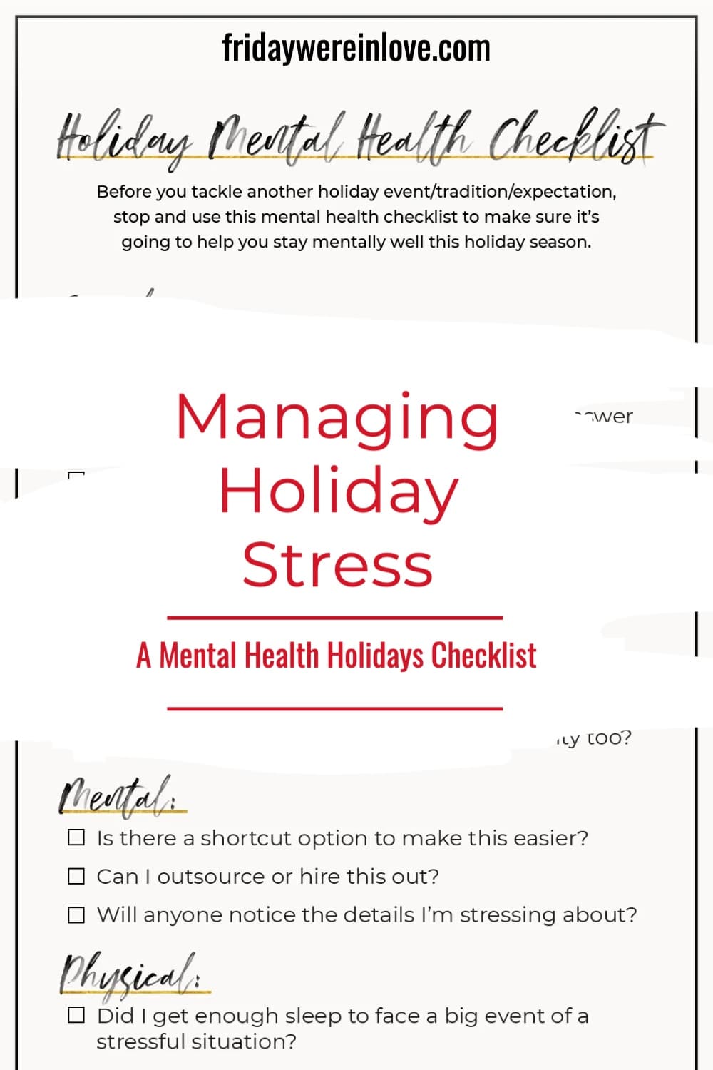 Holiday Stress: Managing With A Mental Healthy Holidays Checklist ...