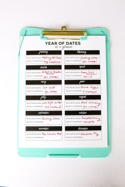 Year of Date Ideas Gift: A Clipboard of Dates - Friday We're In Love