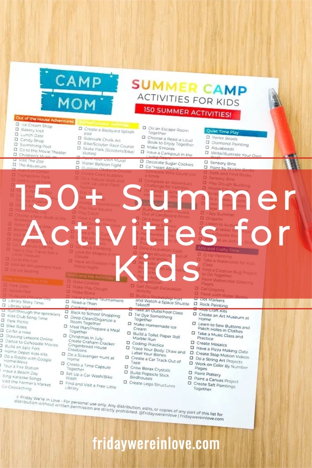 150+ Summer Activities for Kids with Free Download- Friday We're In Love