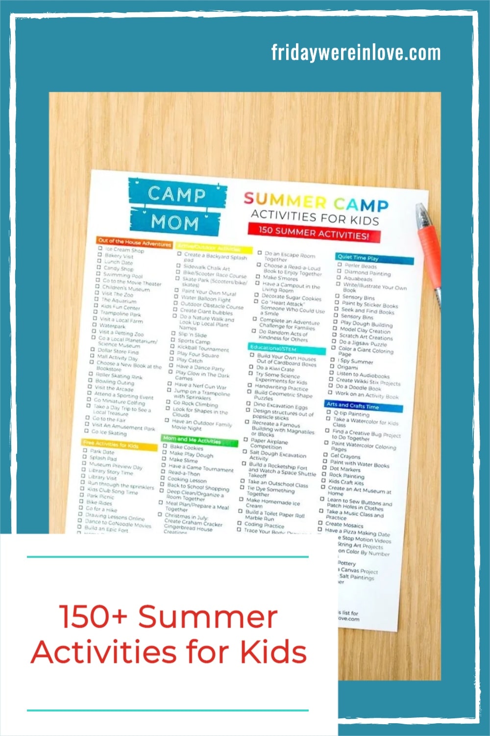 150+ Summer Activities for Kids with Free Download- Friday We're In Love