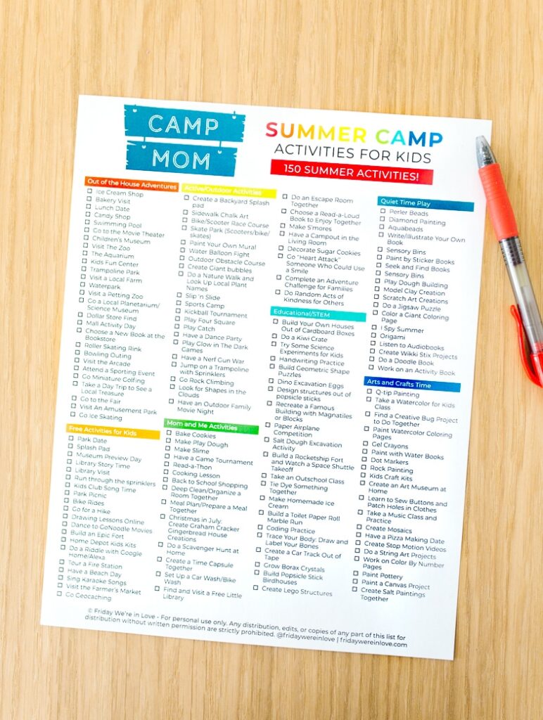 150+ Summer Activities for Kids with Free Download- Friday We're In Love