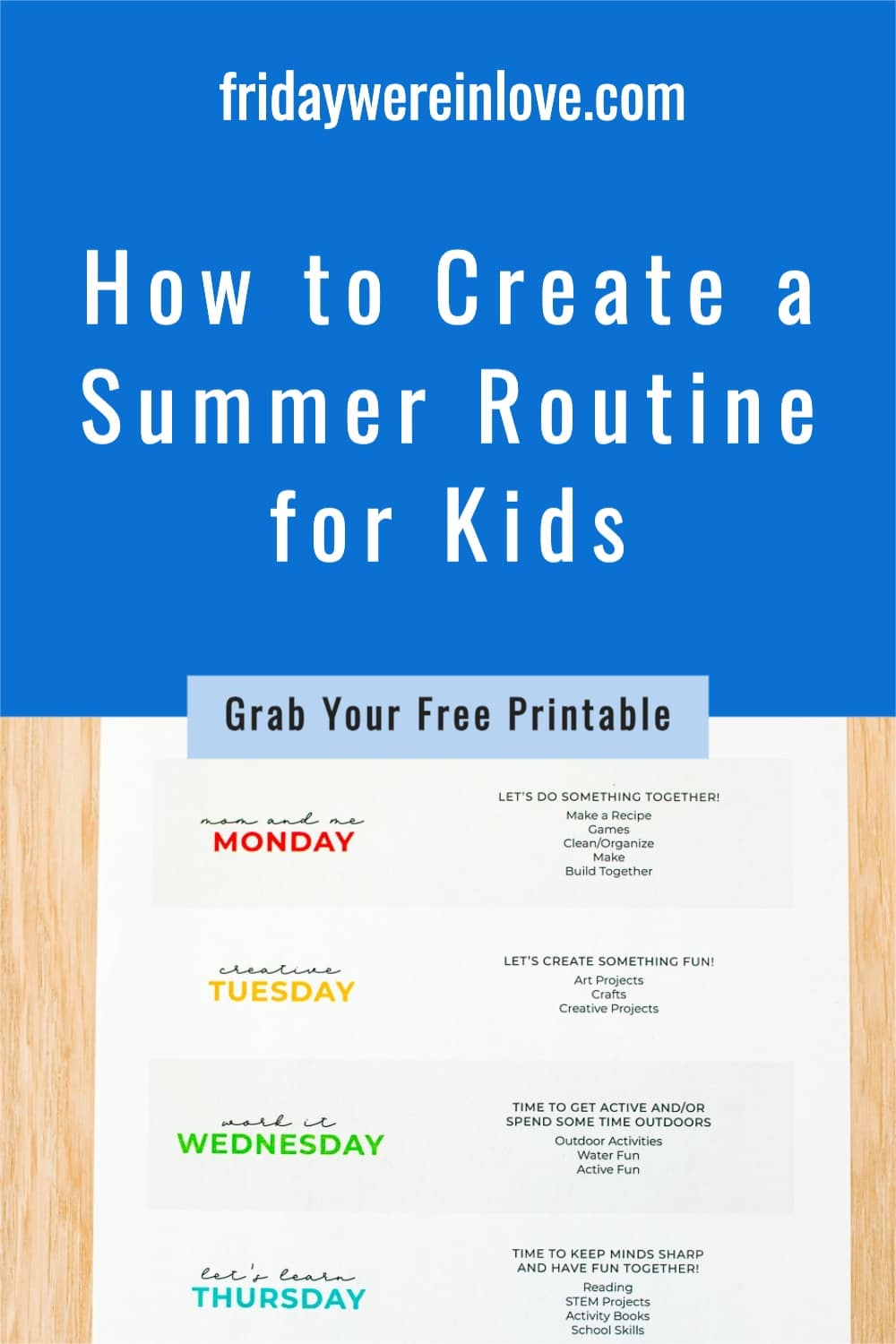 Summer Schedule for Kids with Free Printable - Friday We're In Love