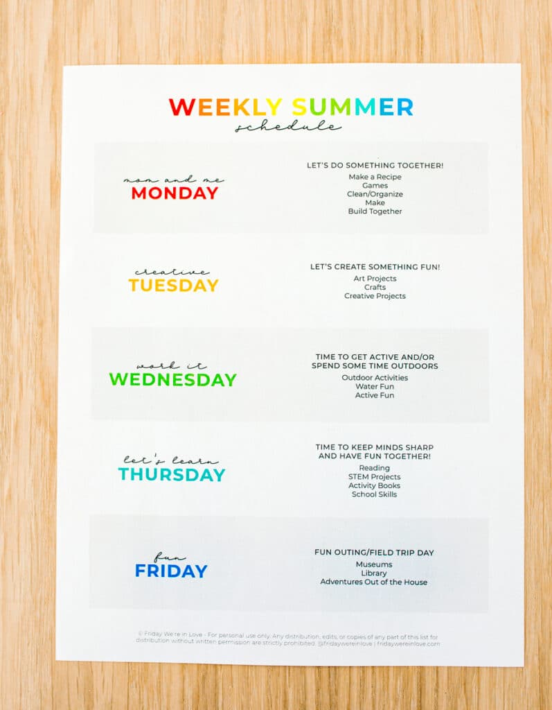 Summer Schedule for Kids with Free Printable - Friday We're In Love
