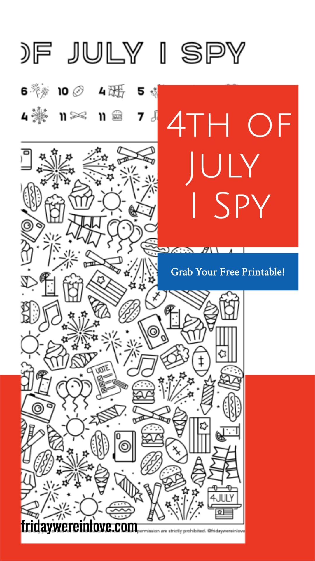 4th of July I Spy: 4th of July Activity Sheets - Friday We're In Love