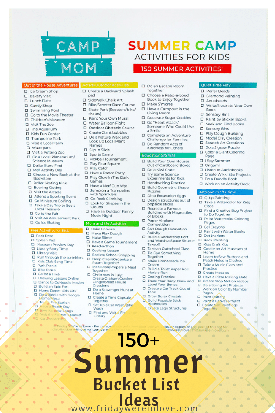 150+ Summer Activities for Kids with Free Download- Friday We're In Love