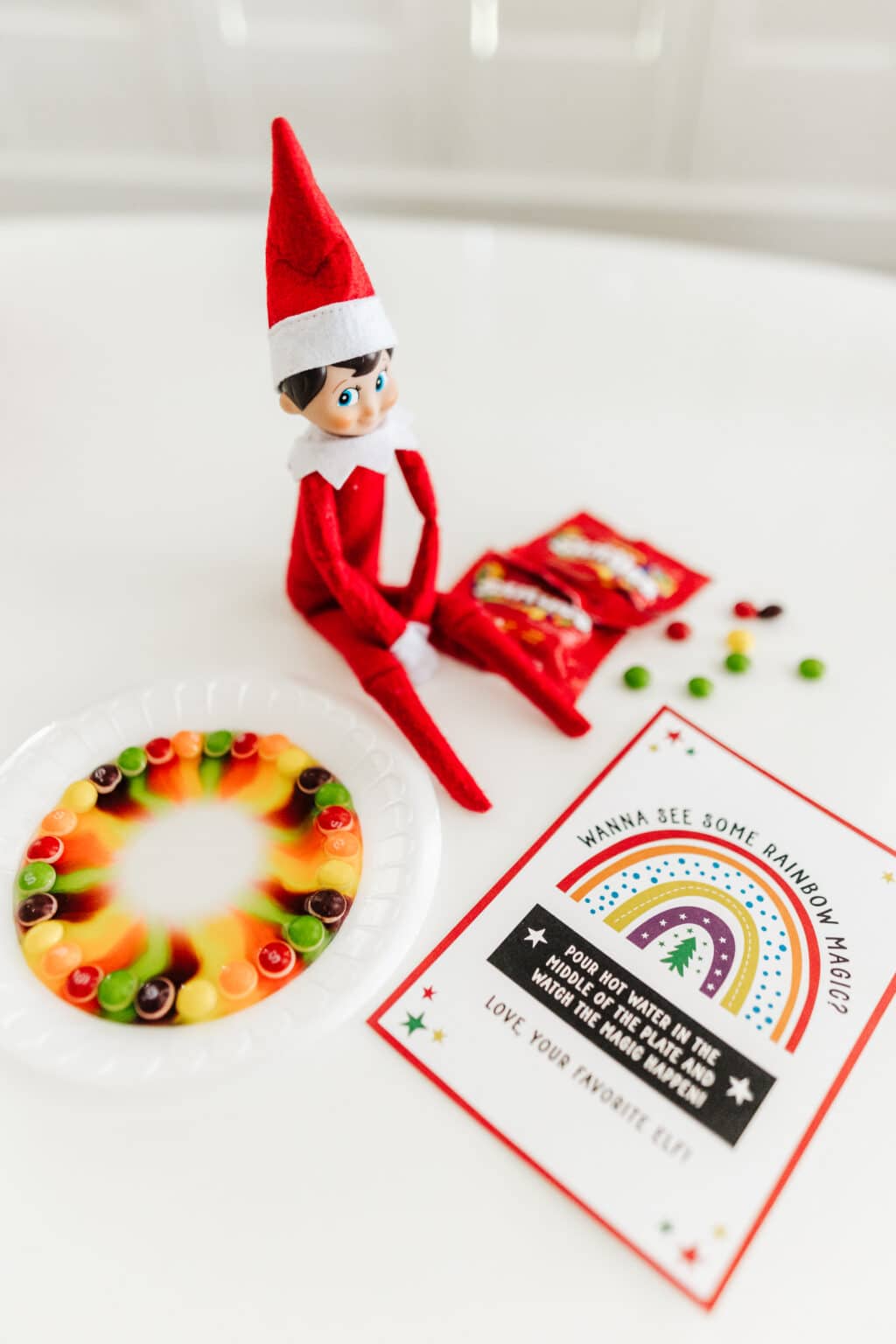 Elf Skittles Rainbow Science Experiment with Free Printable - Friday We ...