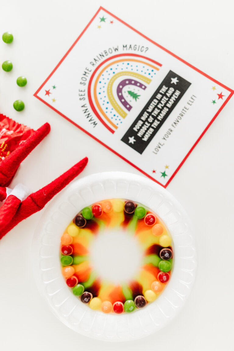 Elf Skittles Rainbow Science Experiment with Free Printable - Friday We ...